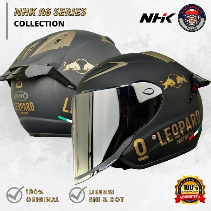 Jual HELM NHK R6 SOLID BLACK DOFF PAKET GANTENG LEOPARD HELM NHK HALF ...
