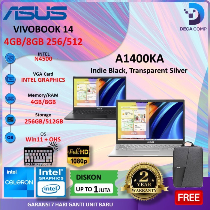 Jual Laptop Asus Vivobook 14 A1400Ka N4050 4Gb 256Ssd W11 Ohs 14.0Fhd ...