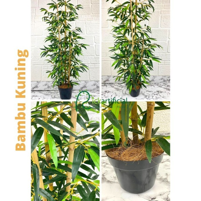 Jual POHON HIAS DAUN BAMBU HIJAU KUNING LATEX ARTIFICIAL POT HITAM ...