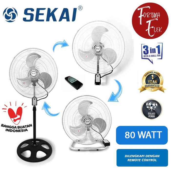 Jual Sekai Stand Fan 18 inch 3 in 1 + Remote HSN 1837 RI Baling Besi ...