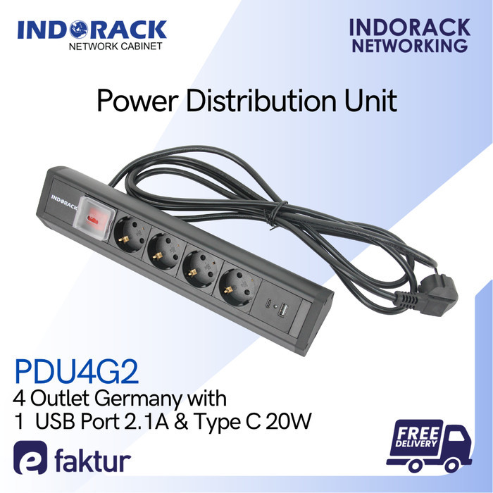 Jual Indorack Power Distribution Unit 4 Colokan Listrik 2 Usb Port 2.1A ...