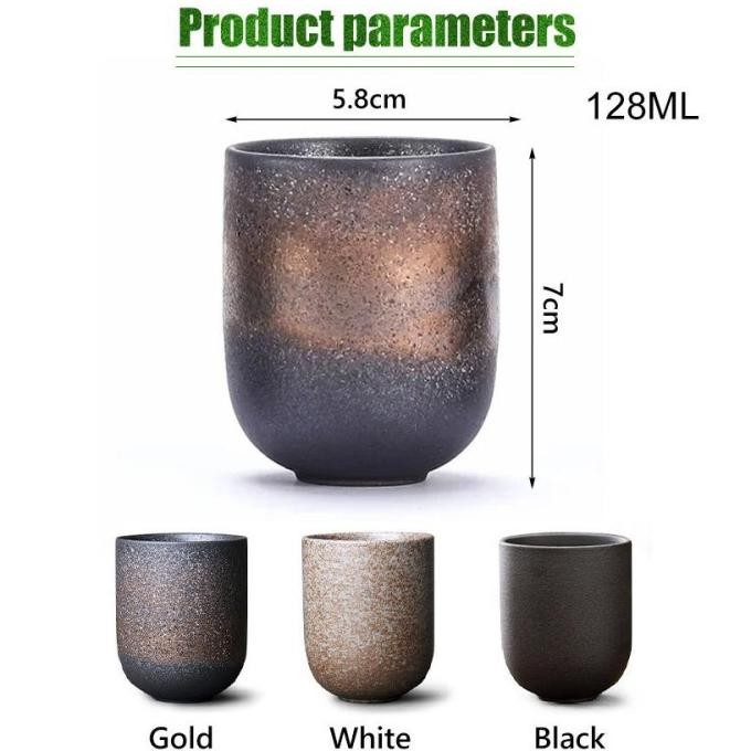 Jual GELAS OCHA KERAMIK HITAM EMAS TEH BENTUK BULAT NUANSA CANGKIR MUG ...