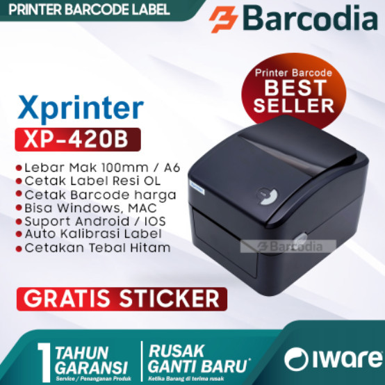 Jual PRINTER BARCODE LABEL THERMAL BLUETOOTH XP-420B BI-420B A6 / 110MM ...