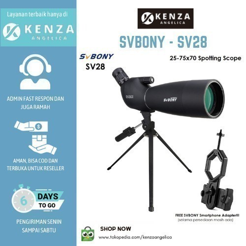 Jual SVBONY SV28 - 25-75x70 Spotting Scope - Teleskop dengan Tripod Desktop | Shopee Indonesia