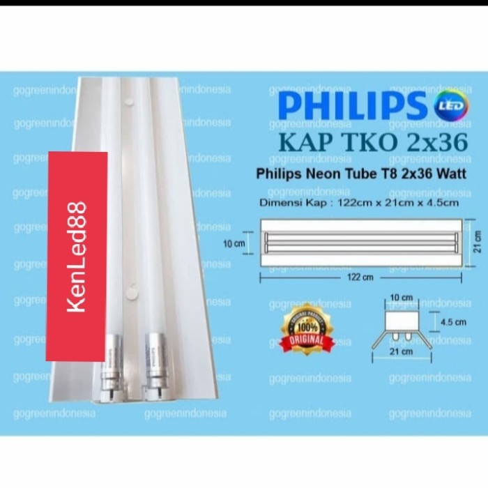 Jual Kap Lampu T8 TKO 2x36/2x16w Housing TL Neon Led 120cm Isi 2Lampu ...