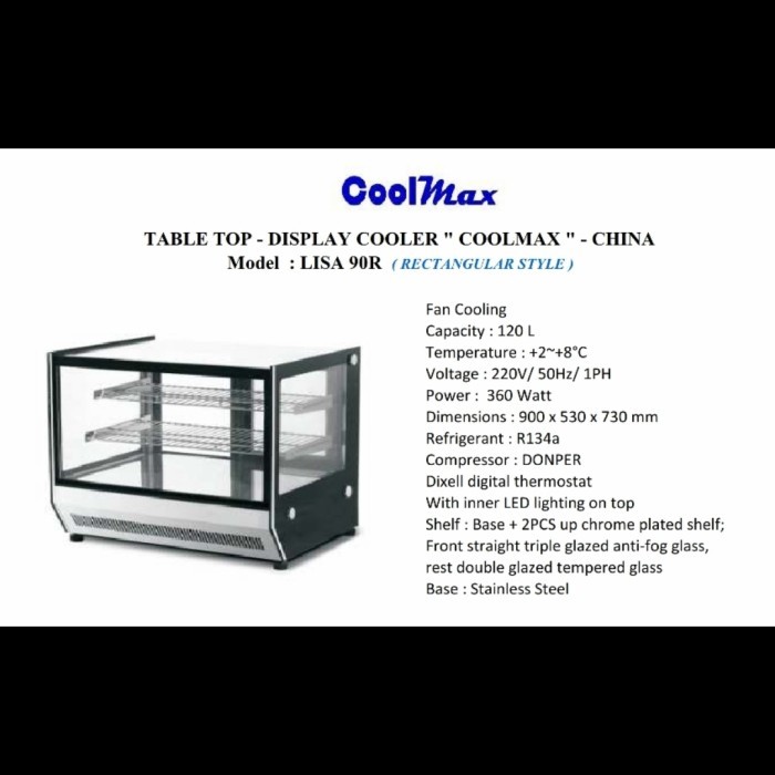 Jual TABLE TOP DISPLAY COOLER COOLMAX MODEL LISA 90R (RECTANGULAR STYLE ...