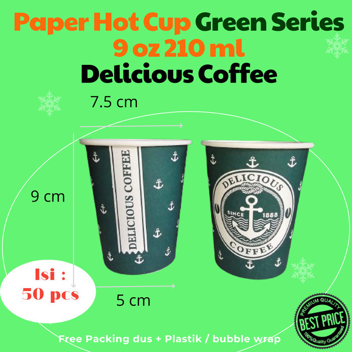 Jual Paper Hot Cup Gelas Kertas 9 Oz 210Ml Motif Delicious Coffee Isi 50 Pcs Green Series ...