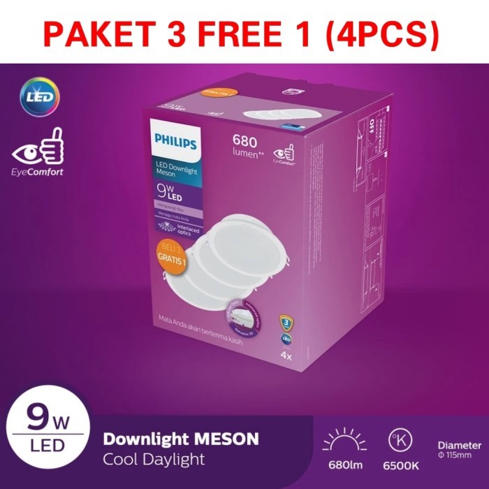 Jual HARGA DISC - Philips Meson 9 Watt Paket 3 Free1 Lampu LED ...