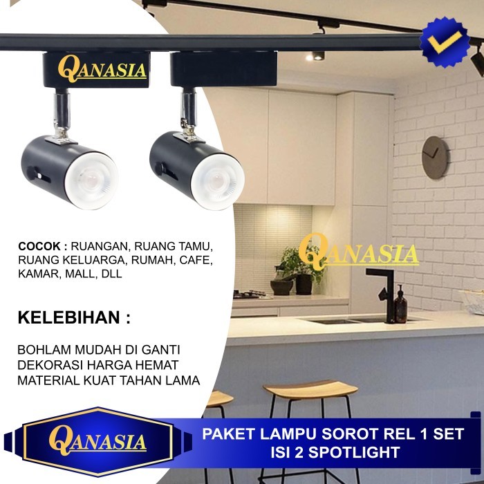 Jual Paket Lampu Sorot Rel 1 Set isi 2 Spotlight Track Rell 1 Meter E27 ...
