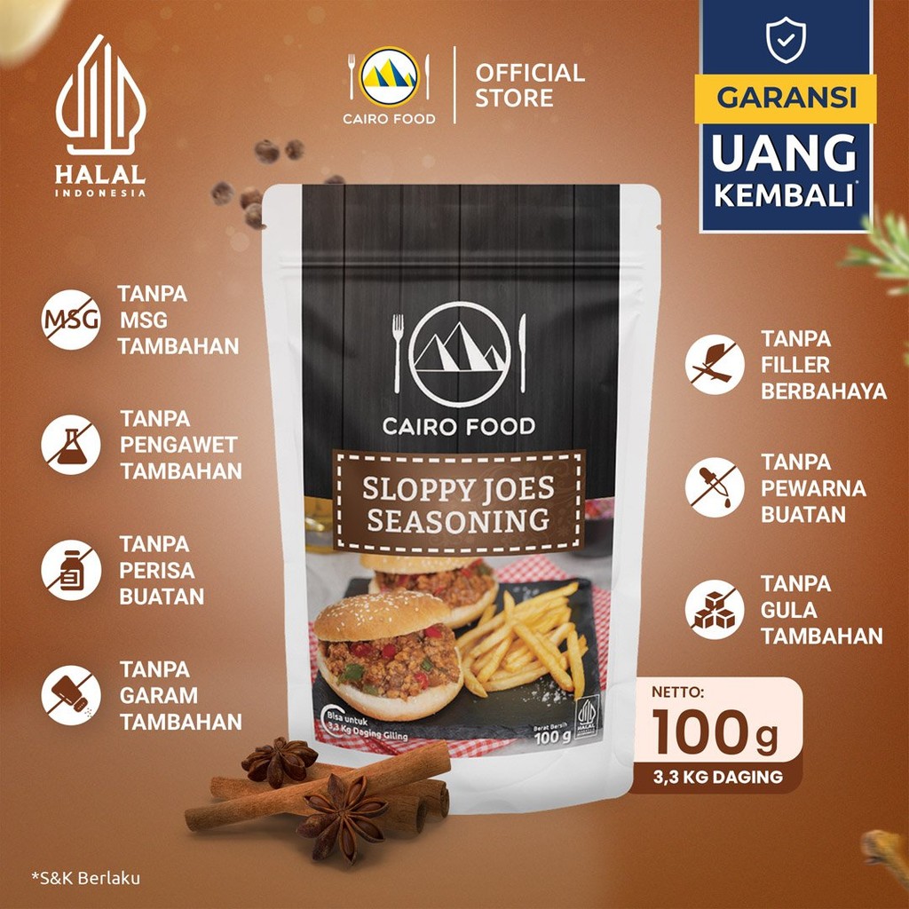 Jual Bumbu Sloppy Joes Sehat – Tanpa MSG, 100% Rempah Murni | Cairo Food - 100 gram | Shopee ...