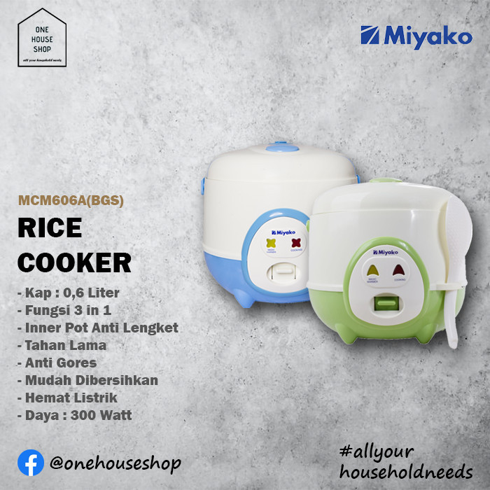Jual Mini Rice Cooker Miyako Magic Com 0,6 Liter HIJAU MCM606ABGS ...