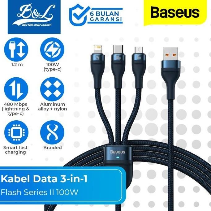 Jual BASEUS Flash Series II Kabel 3-in-1 USB to M+L+C 5A Fast Charging ...