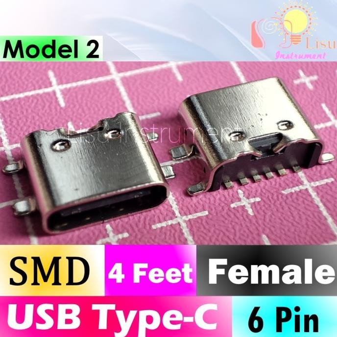 Jual Diskon (5) Female 6P 6 Pin USB Type-C SMD USB Connector Socket USB ...