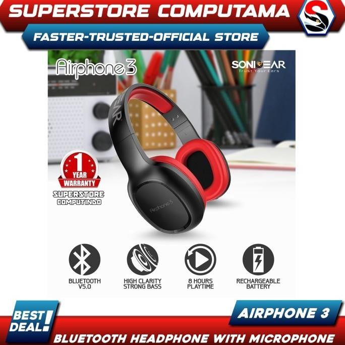 Jual SONICGEAR AIRPHONE 3- Wireless Headset with Strong Bass & Clear ...