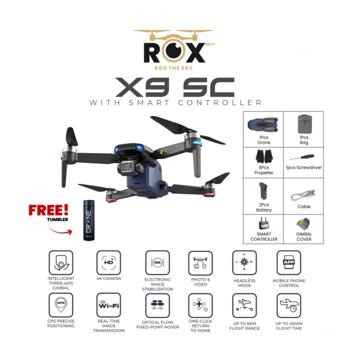 Jual Rox X9 Pro Gps Drone 3-Axis Gimbal 4Km Camera 4K 12Mp With Rc ...