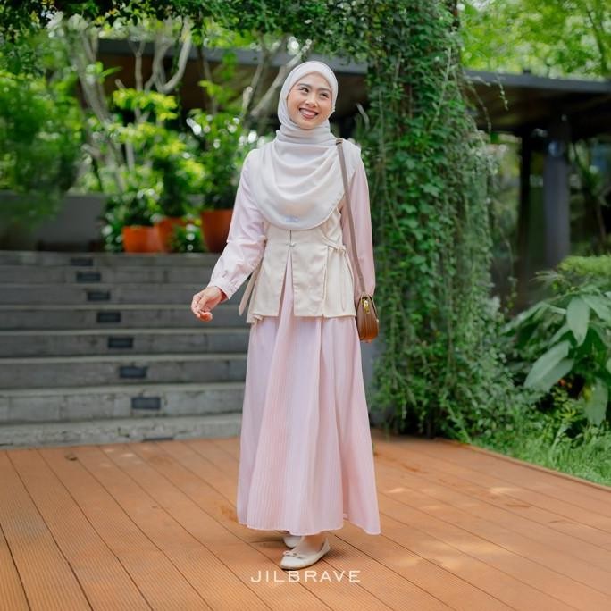 Jual Jilbrave Ninda Dress Gamis Motif Garis Stripe 2 In 1 Dengan Vest ...