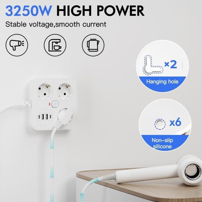 Jual Stop Kontak USB Type C Colokan Listrik 3 Lubang Smart Power Socket Fast Charging 3.1A ...