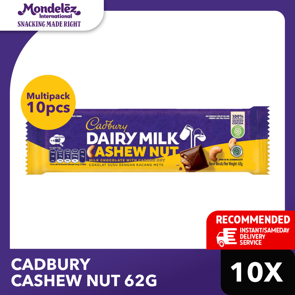 Jual Cadbury Coklat Cashew Nut Regular 62g x 10 Pcs | Shopee Indonesia