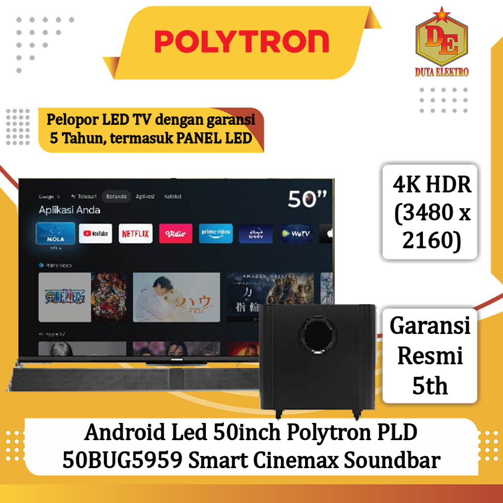 Jual Android Led 50inch Polytron PLD 50 BUG 5959 Smart Cinemax Soundbar TV | Shopee Indonesia