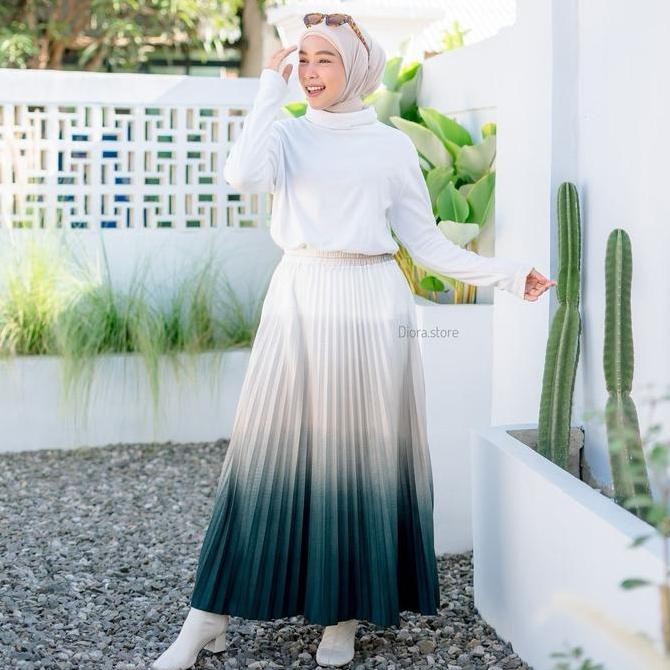 Jual Diora Rok Plisket Premium Gradasi Dewasa Bawahan Wanita Panjang Karet Maxi XL Muslim kal ...