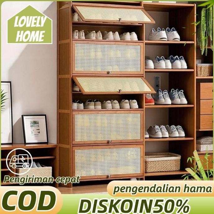 Jual Rak Sepatu Rotan Lemari Sepatu Kayu Jaring Bernapas Rak Bambu ...
