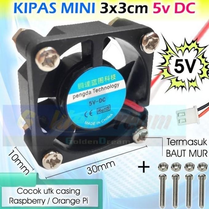 Jual Cooling Fan Kipas Mini 5v DC 3x3cm Brushless Orange Raspberry Pi | Shopee Indonesia