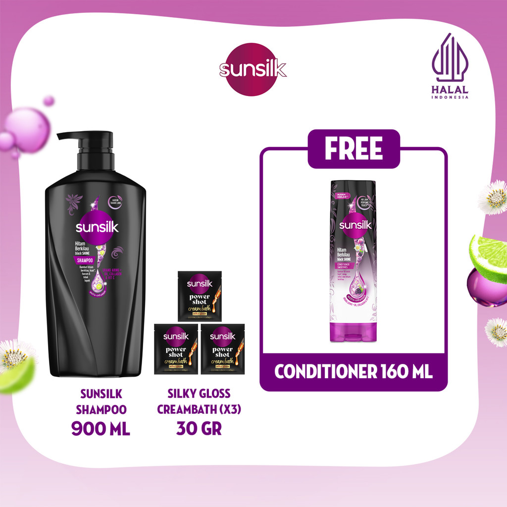 Jual Buy Sunsilk Shampoo Black Shine 900ml +3 Creambath Silky Gloss 30gr Free 1 Conditioner ...