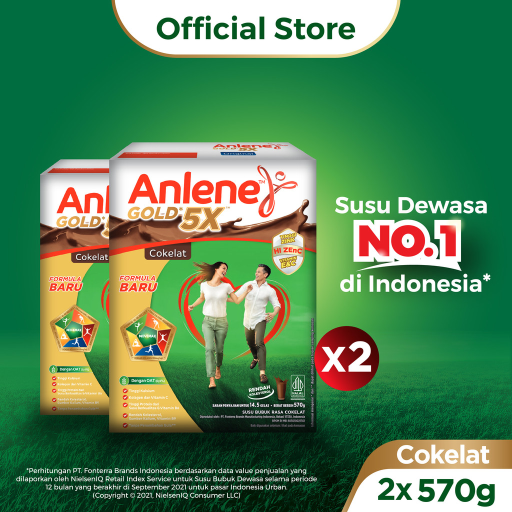 Jual Anlene Gold 5X Susu Bubuk Dewasa Cokelat 2 x 570g - Nutrisi Tinggi Kalsium Untuk Tulang ...