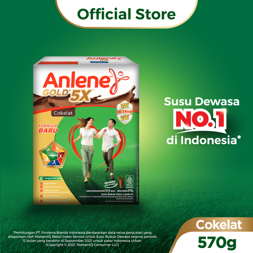 Jual Anlene Gold 5X Susu Bubuk Dewasa Cokelat 570g - Nutrisi Tinggi ...