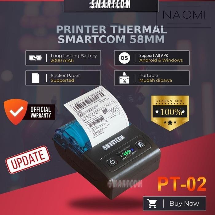 Jual BARU SMARTCOM PRINTER THERMAL BLUETOOTH PT02 SUPPORT MOKA POS PRINTER KASIR MINI BLUETOOTH ...