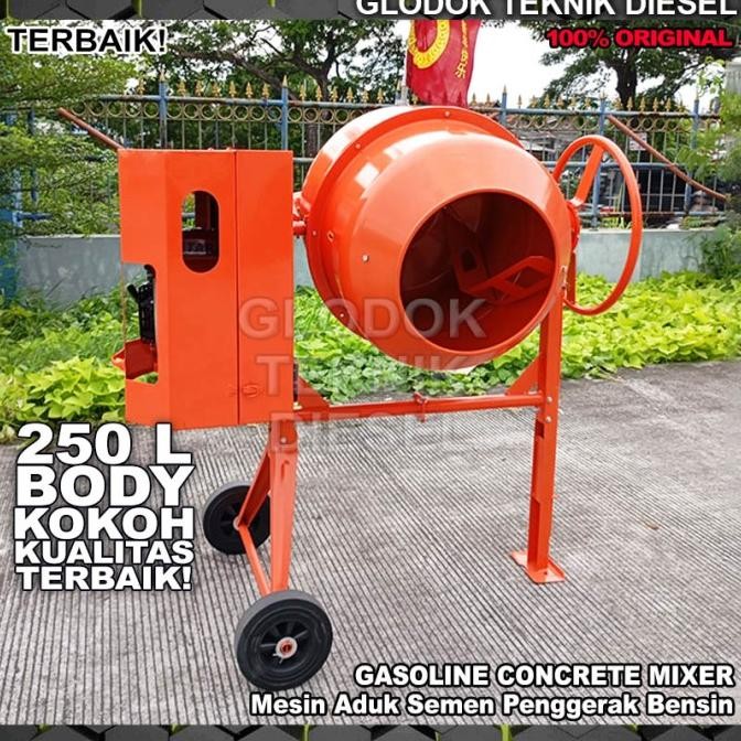 Jual Mesin Molen Aduk Semen Cor Beton Penggerak Bensin 250 Liter Gasoline Engine Concrete Mixer ...