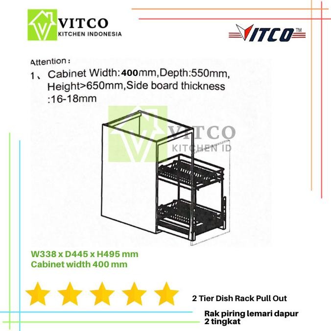 Jual Murah Vitco 2 Tier Dish Rack Pull Out / Rak Piring Lemari Dapur 2 ...