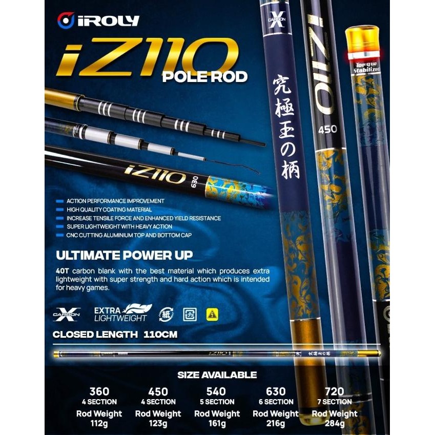 Jual TERMURAH - Joran Tegek Pancing IROLY IZ 110 | IROLY IZ 110 Pole ...