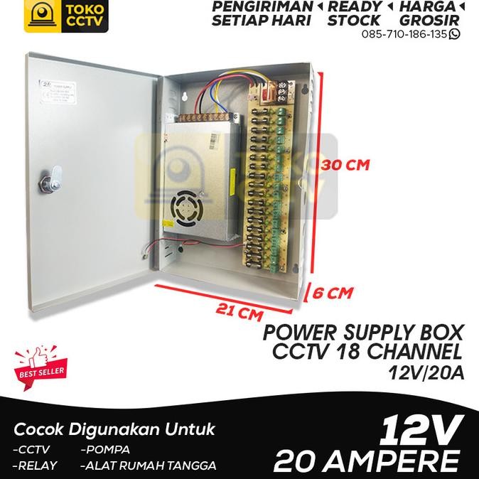 Jual POWER SUPPLY BOX 20A / 12V CENTRAL PANEL CCTV ADAPTOR + KIPAS ...