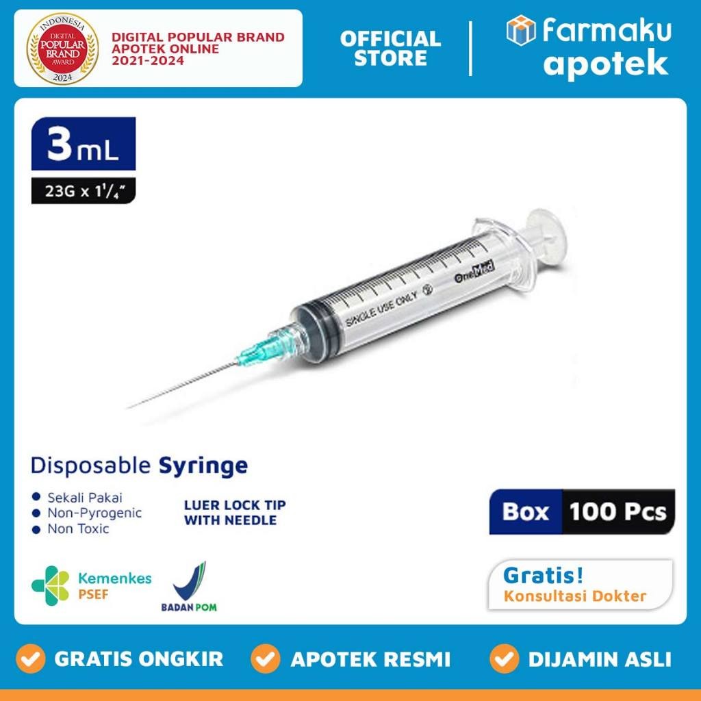 Jual Onemed Syringe Spuit 3 cc Box 100 pcs - BIN | Shopee Indonesia