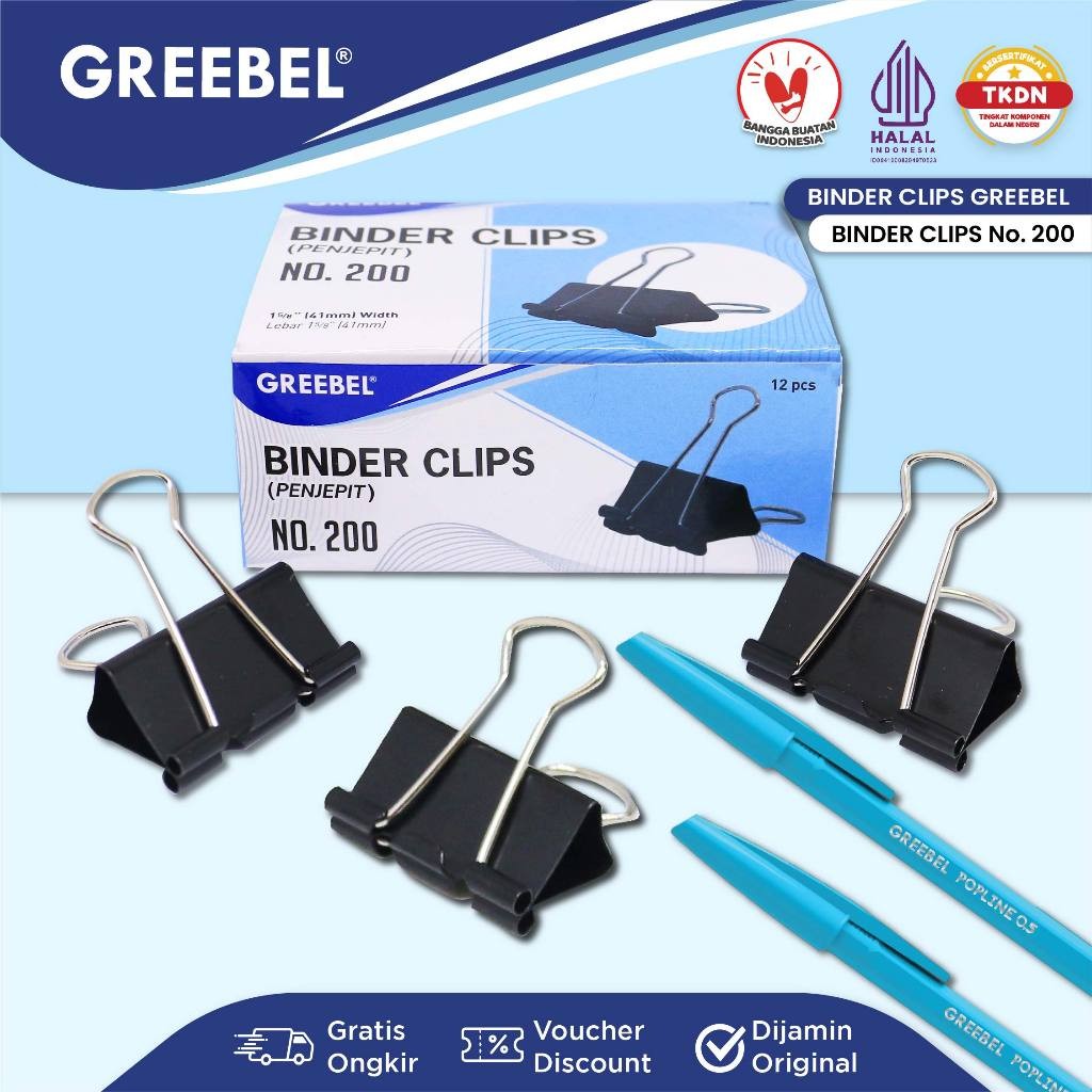 Jual GREEBEL Klip Kertas Binder Clip / Penjepit Kertas Hitam Besar ...