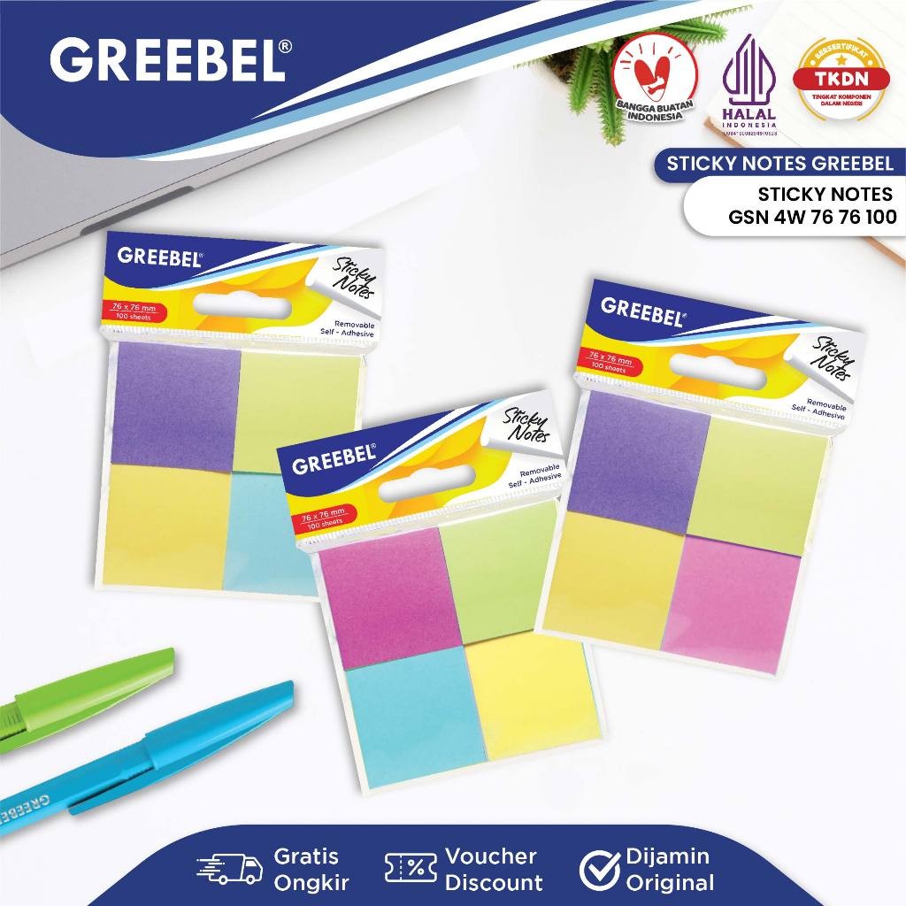 Jual GREEBEL Memo Sticky Notes 1 Set 4 Warna 100 Lembar [GSN 4W 7676100 ...