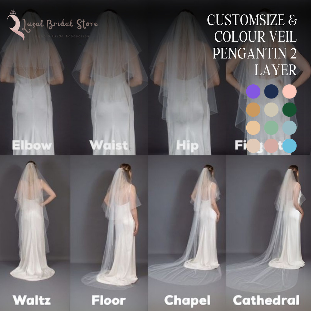 Jual CUSTOMSIZE & COLOUR VEIL PENGANTIN 2 LAYER | Shopee Indonesia