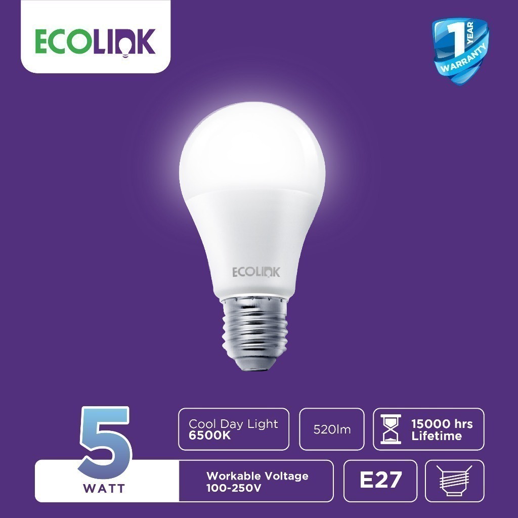 Jual Ecolink Lampu Bohlam LED Bulb 5W Putih Cool Day Light | Shopee ...