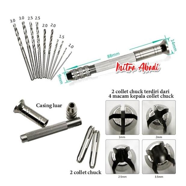 Jual BOR TANGAN MANUAL MINI HAND DRILL PORTABLE + 10 PCS MATA BOR TWIST ...