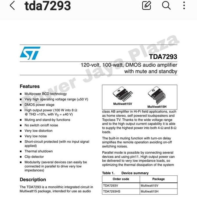 Jual Ic Tda 7293 Tda7293 100W 120Volt Dmos Audio Amplifier Asli ...