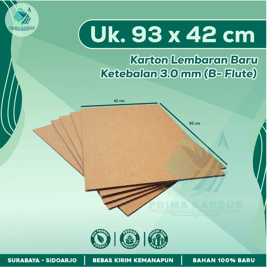 Jual Kardus / Karton Lembaran Ukuran 93x42 cm | B-Flute ± 3mm Single ...