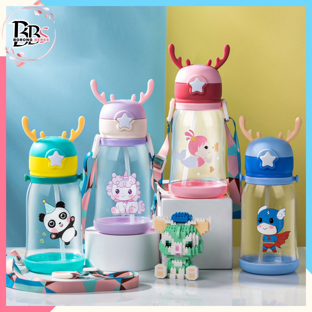Jual BORES Botol Air Minum Anak Sedotan 610ml Botol Minum Anak Karakter Kartun Model Tanduk Rusa ...