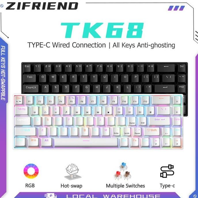 Jual BEBAS ONGKIR - ZIFRIEND Keyboard Mekanik TK68 Tata Letak 68 Desain ...