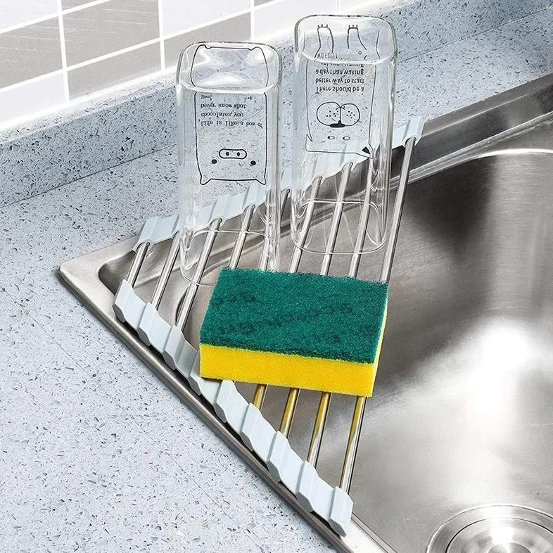 Jual Roll Up Triangle Dish Drying Rack Kitchen Sink Organizer Corner ...