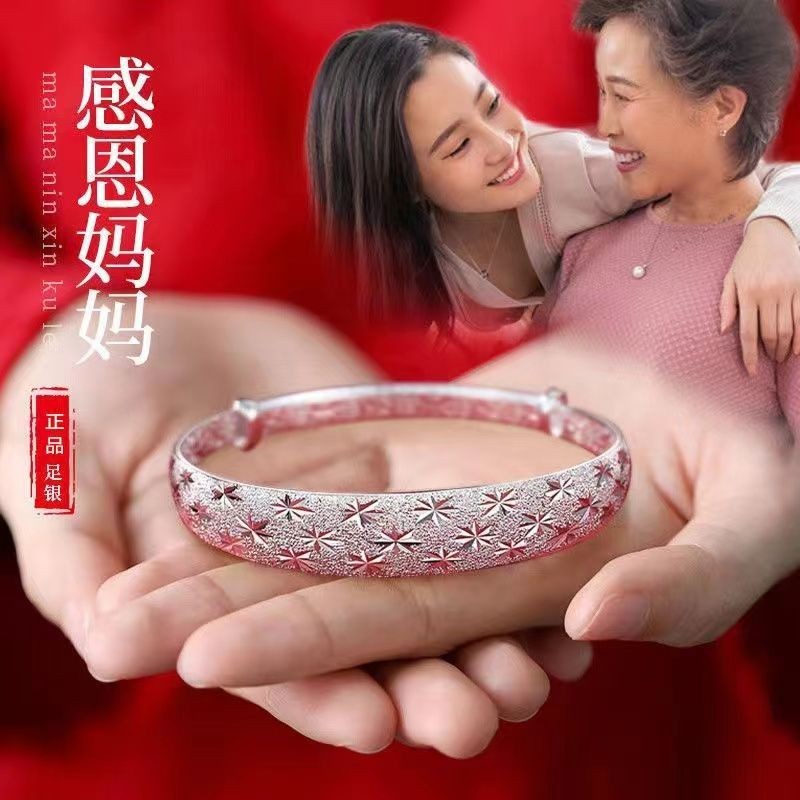 Jual 9999Sterling Silver Bracelet for Women, Middle-aged and Elderly ...