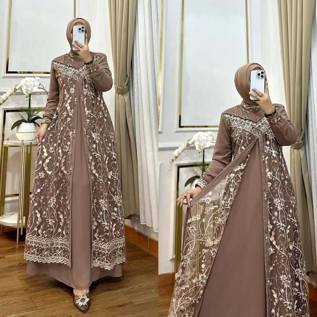 Jual Murah Baju Gamis Brokat Terbaru 2025 Mewah Kekinian Arista Dress Bahan Ceruty Babydoll Full ...
