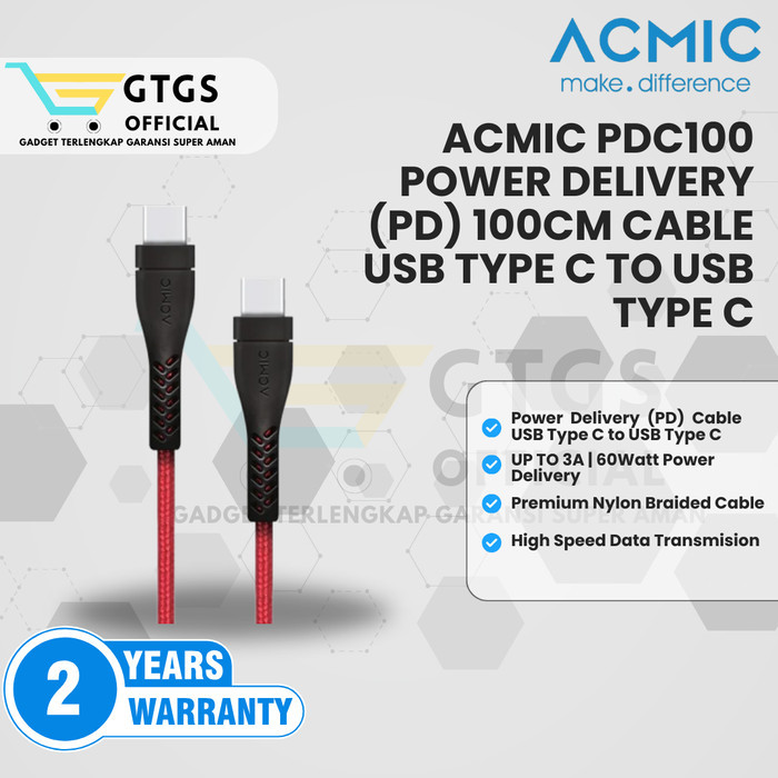 Jual ACMIC PDC100 Power Delivery (PD) 100W 5A 100cm Cable USB Type C to ...