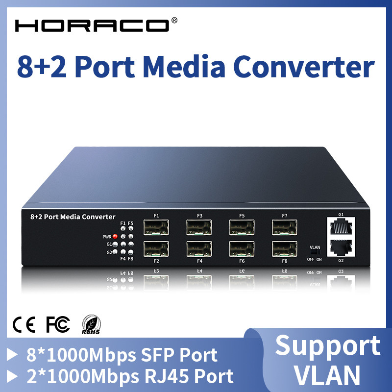 Jual ADTNETWORK HORACO Gigabit Media Converter 8 SFP Port 2 Rj45 Port 1000Mbps Optical Fiber ...