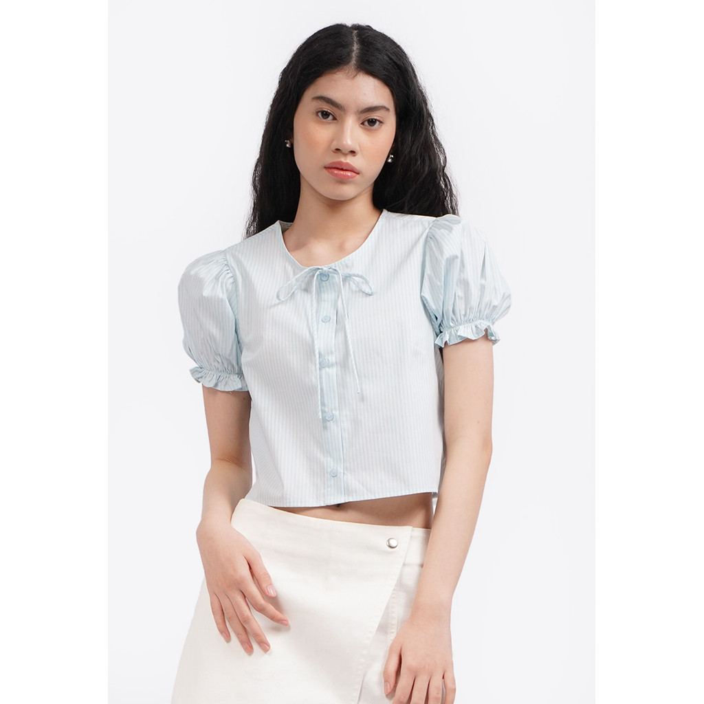 Jual COLORBOX Button Up Puff Sleeve Blouse Lt. Blue | Shopee Indonesia